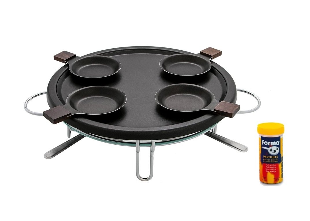 Raclete Grill 37cm C Pastilhas P/ Queimador Racleteira Preta ...