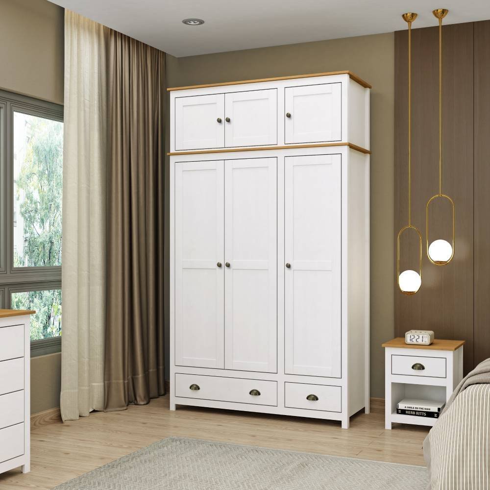 Guarda-Roupa Solteiro 6 Portas e 2 Gavetas com Maleiro em Madeira ...