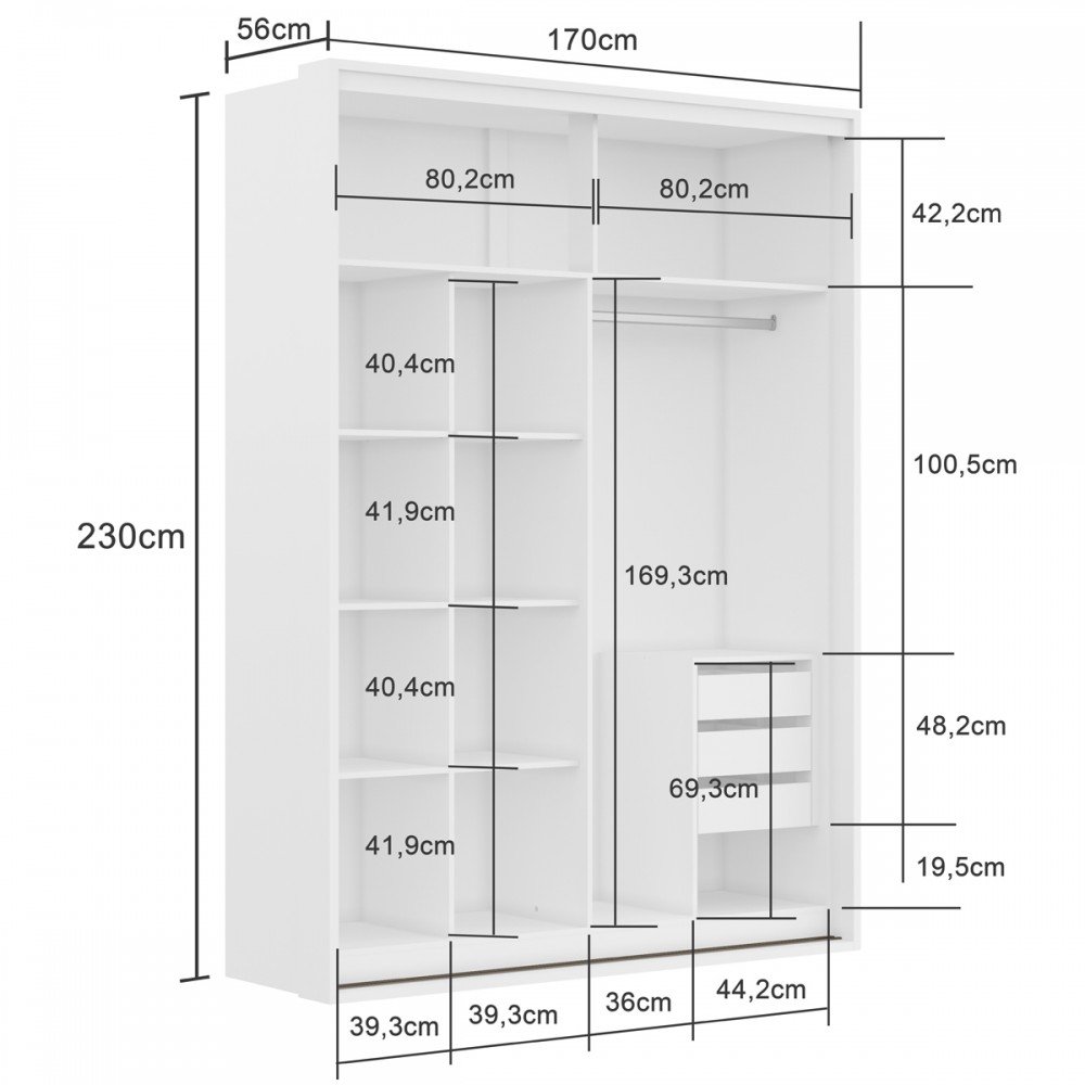 Guarda-Roupa Solteiro Qualita 2 Portas 3 Gavetas 100% Mdf Branco ...
