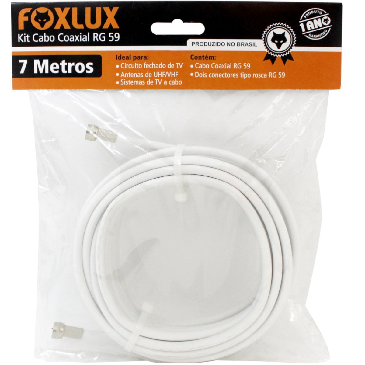 Cabo Coaxial Rg 59 67% Branco 7 Metros [F018] | MadeiraMadeira