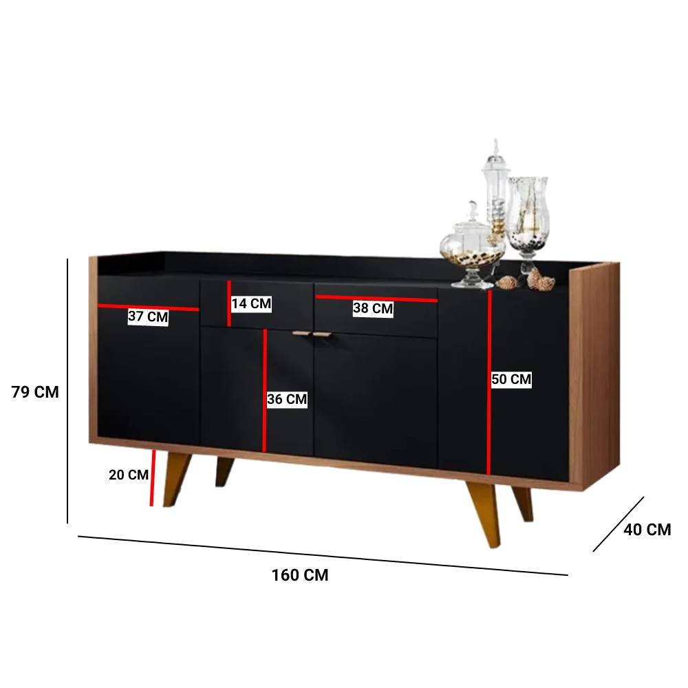 Kit Cristaleira e Buffet Aparador Laura Nature Preto | MadeiraMadeira