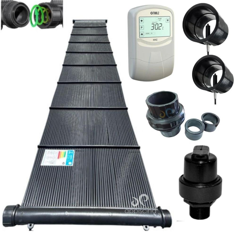 KIT AQUECEDOR SOLAR PISCINA 07 PLACAS ROSCA CONT THOLZ+VALV ...