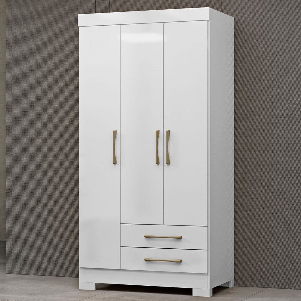 Guarda-roupa Solteiro Escocia 3 Portas 2 Gavetas Branco - Maxel ...