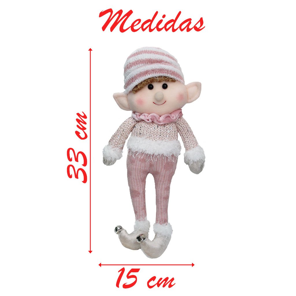 Dupla Boneco Natalino Pendente Duende Rosa Natal | MadeiraMadeira