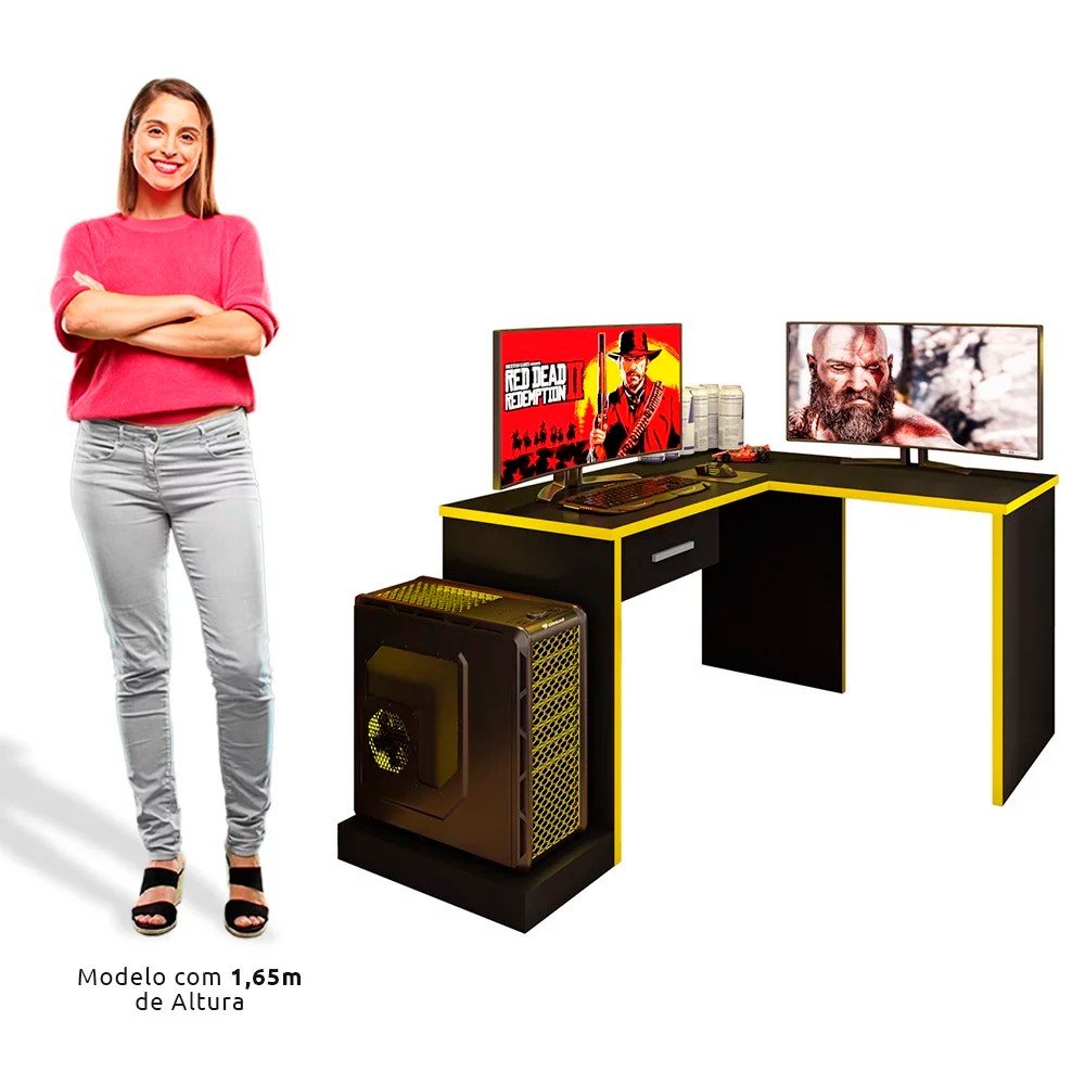 Mesa Gamer em L Para Computador DRX9000 - Móveis Leão | MadeiraMadeira