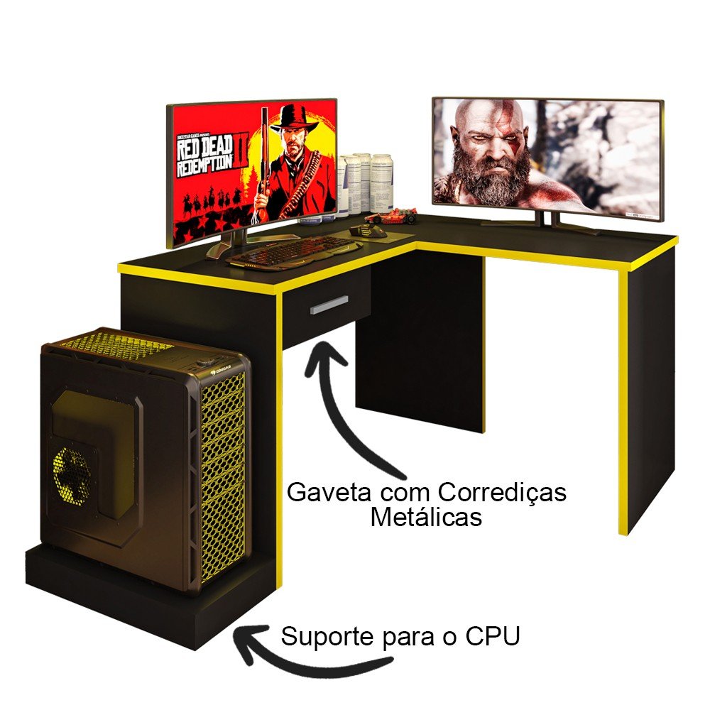 Mesa Gamer em L Para Computador DRX9000 - Móveis Leão | MadeiraMadeira
