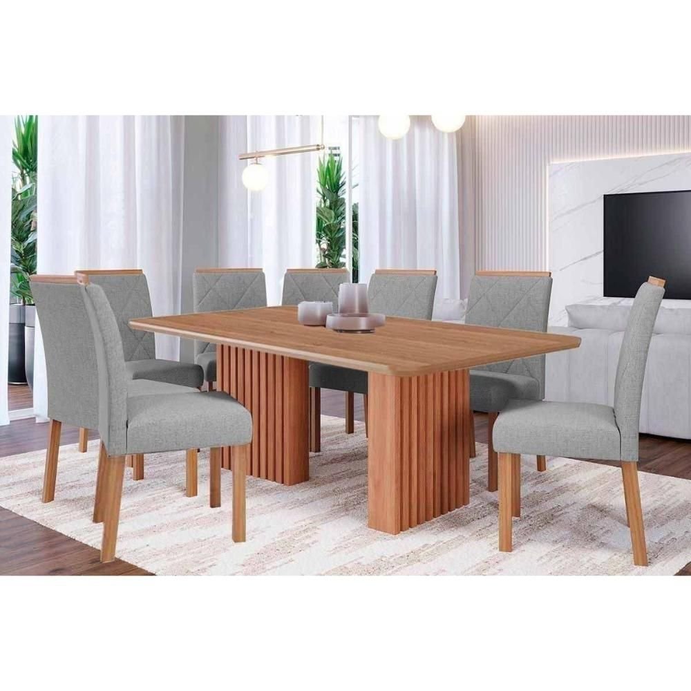 Conjunto: Mesa Sala Jantar Ester Tampo Madeirado 210x100cm e 8 Cadeiras ...