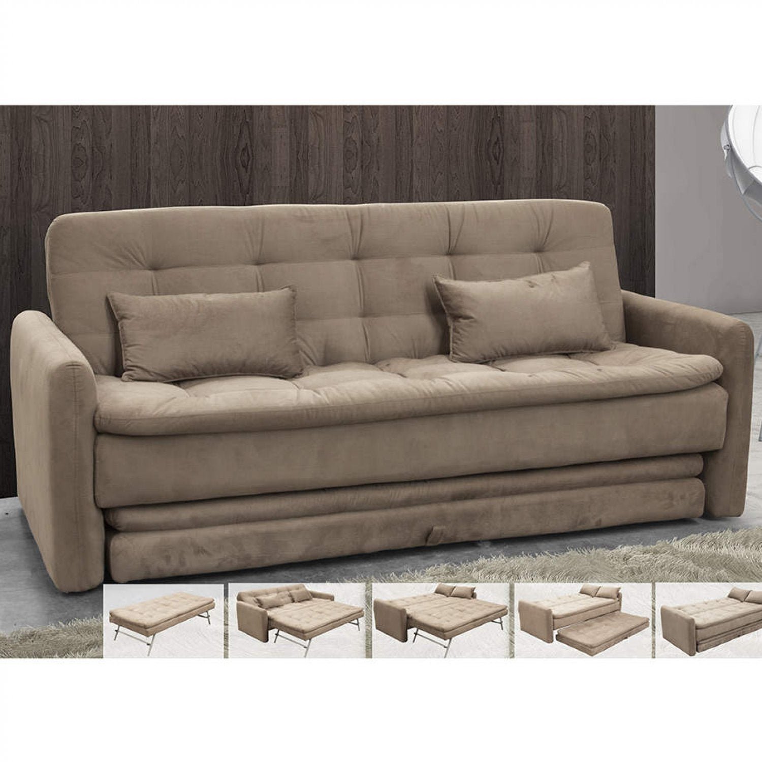 Sofá Cama 3 Lugares com 2 Almofadas Madalena Matrix | MadeiraMadeira