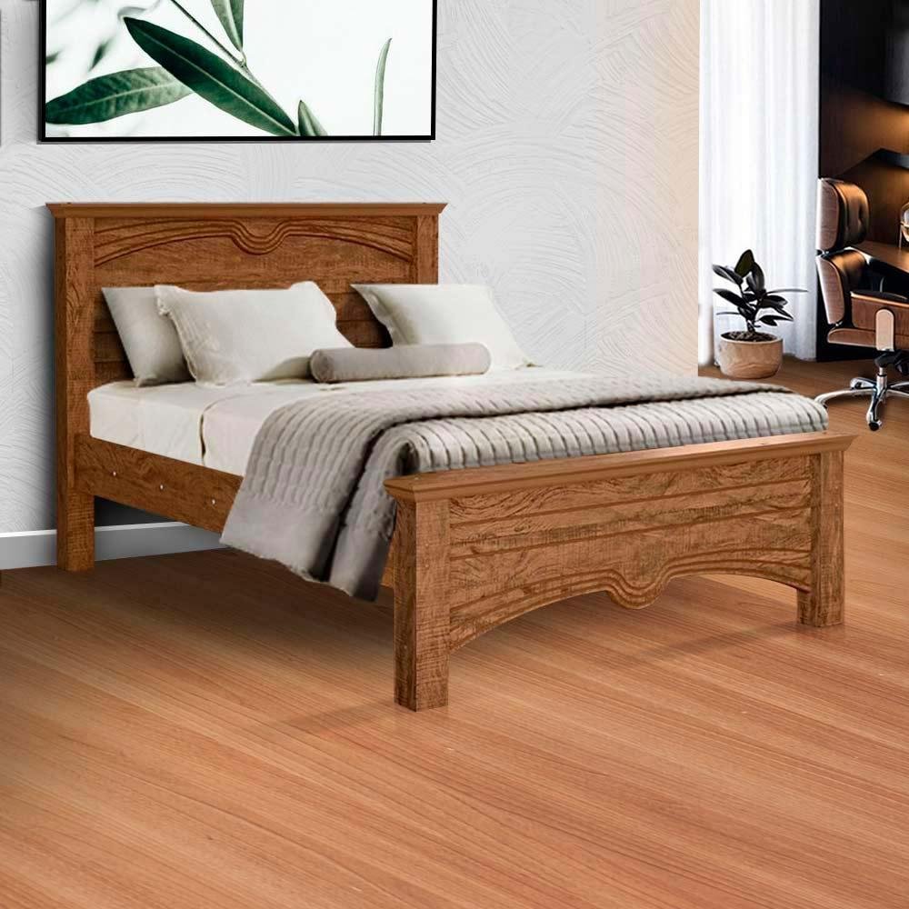 Cama Casal Rústica Com Estrado Reforçado Nobre Fénix Castanho Com ...