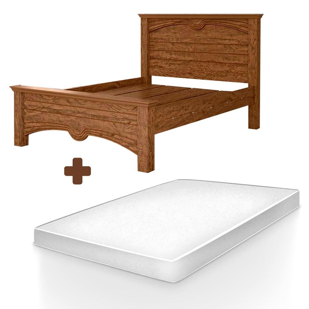 Cama Casal Rústica Com Estrado Reforçado Nobre Fénix Castanho Com ...