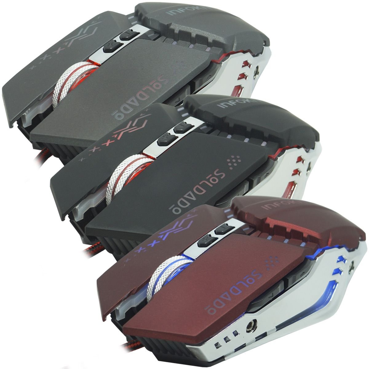 Mouse Óptico Gamer Usb 2400 Dpi 6 Botões Led Rgb 4 Cores Cabo Infokit X Soldado Gm-705 Gm-705 ...