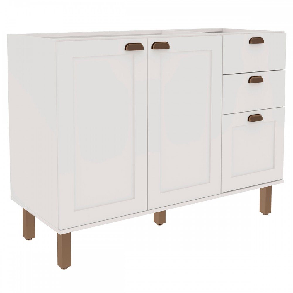 Balcão de Cozinha 2 Portas 3 Gavetas Branco Fosco 1532 - Genialflex ...