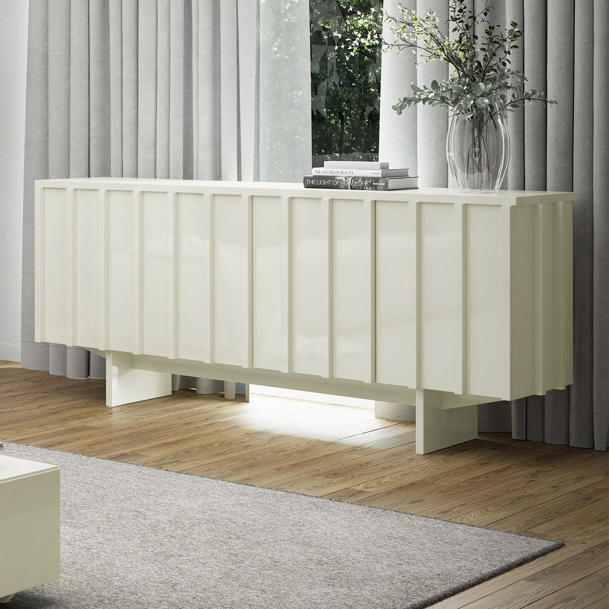 Buffet Aparador 1,85m com 4 Portas Dalla Costa 100% MDF: Off White ...