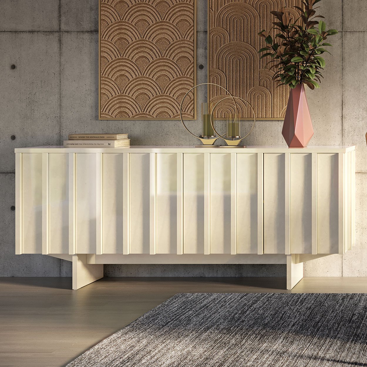 Buffet Aparador 1,85m com 4 Portas Dalla Costa 100% MDF: Off White ...