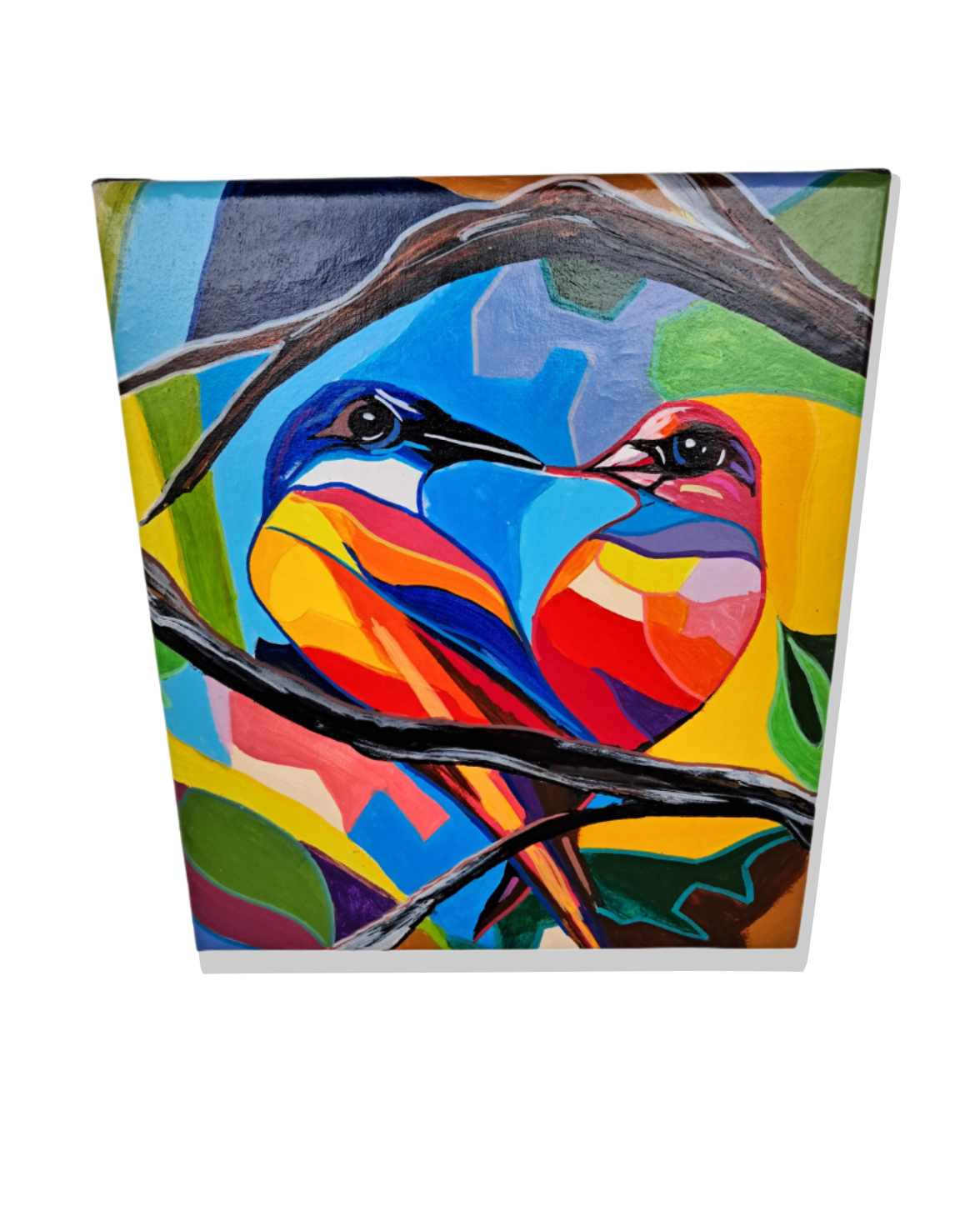 Mini Quadro Artesanal Decorativo com 2 Pássaros Pintado a Mão Medindo ...