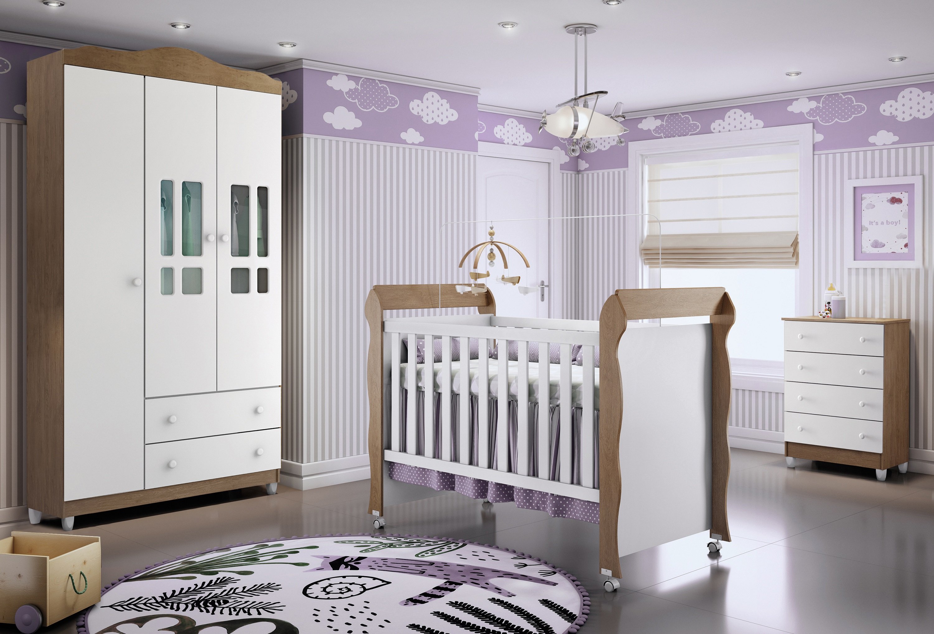 Quarto de Bebê Completo Guarda-Roupa 3 Portas, Cômoda e Berço Mirelle ...