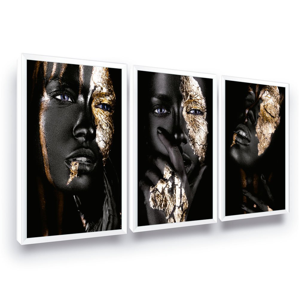 Quadro Mulher Negra Maquiagem Dourada Gold Moldura | MadeiraMadeira