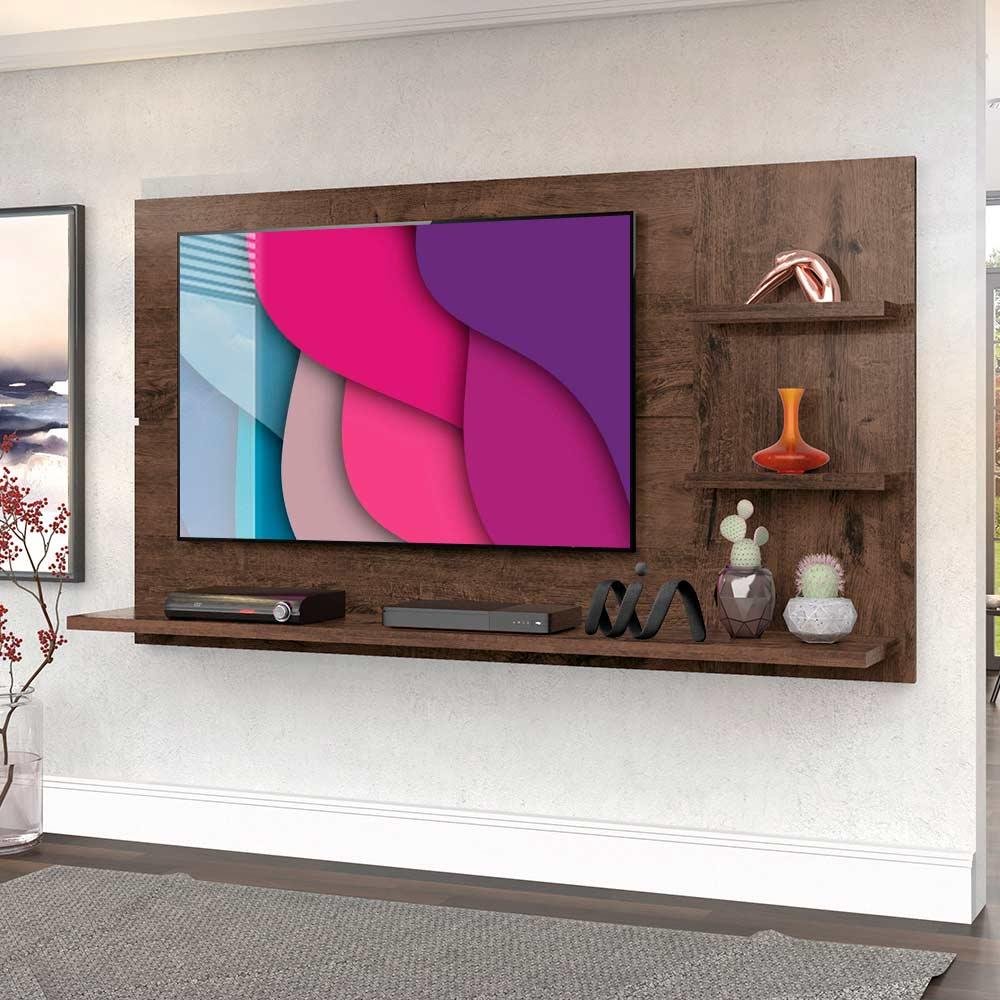Painel 49 Polegadas Com Prateleiras Jacarandá New Clean Zanzini ...