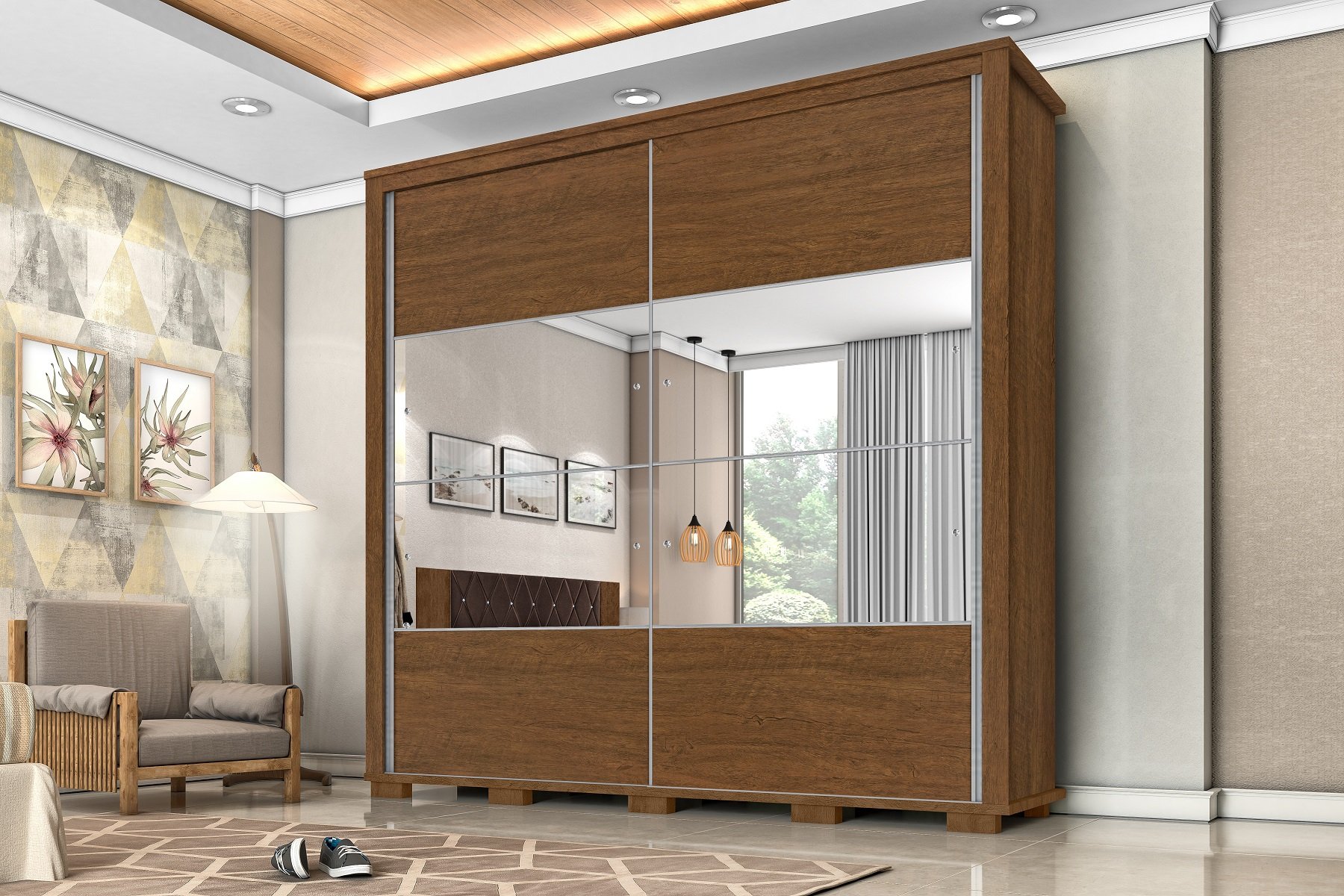 Guarda Roupa Casal 100% Mdf California Porta Correr C/Espelho 7 Gavetas ...