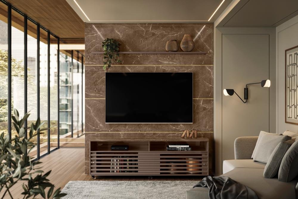 Conjunto Rack e Painel 2.08 Samoa Imperial Sépia | MadeiraMadeira