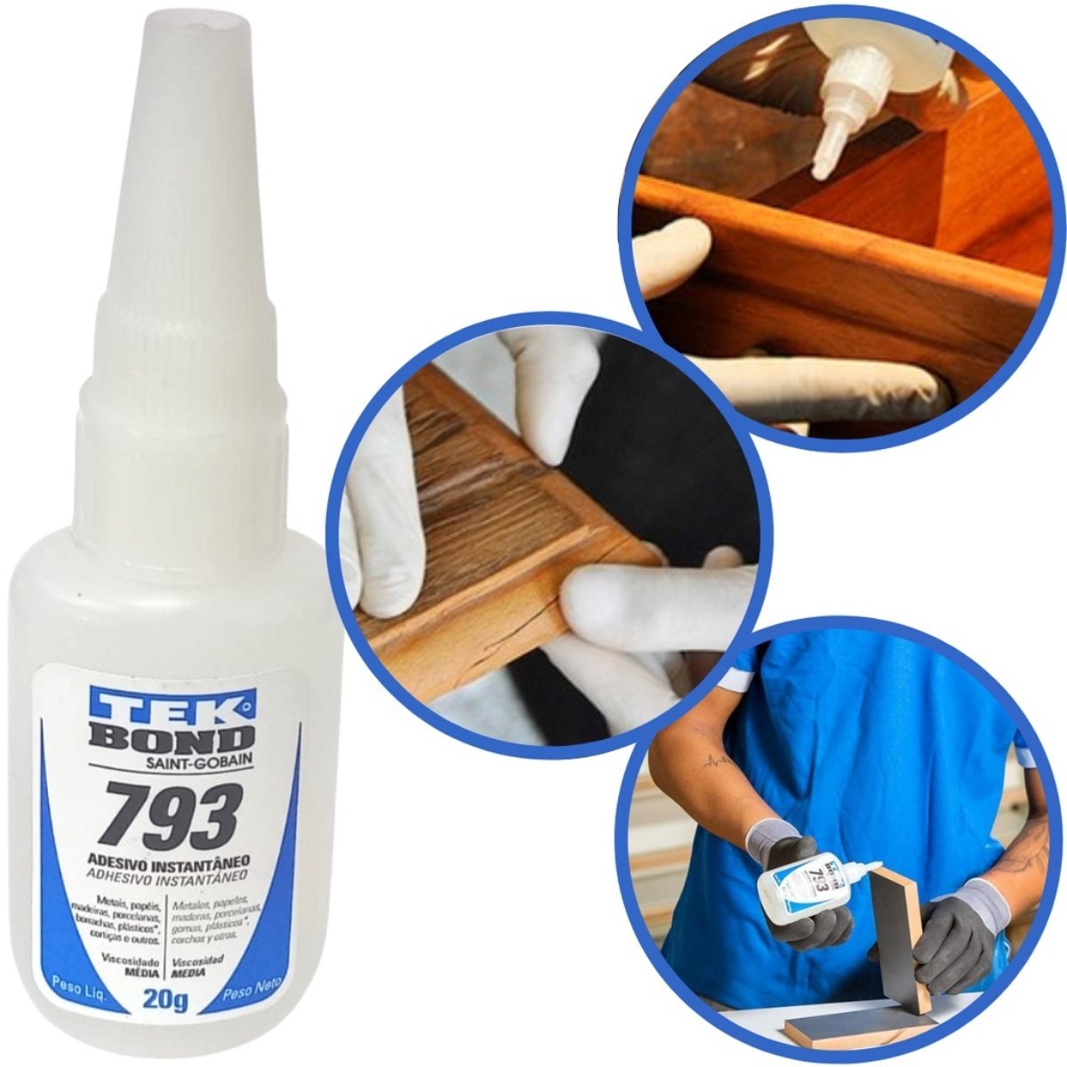 Kit 10 Cola Adesivo Instantâneo 793 Multiuso Tek Bond 100g | MadeiraMadeira
