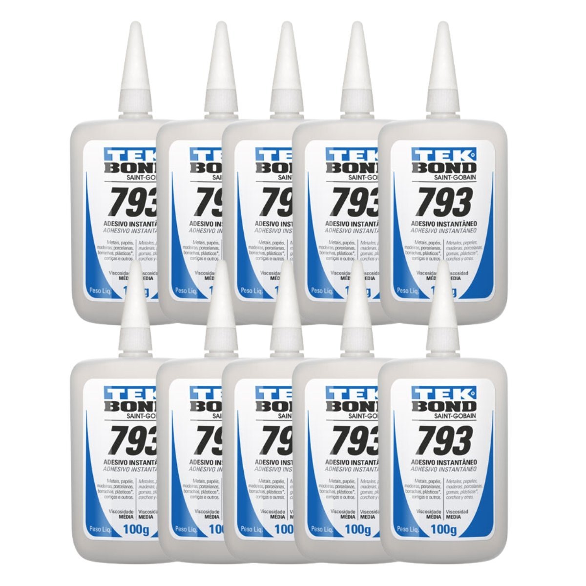 Kit 10 Cola Adesivo Instantâneo 793 Multiuso Tek Bond 100g | MadeiraMadeira
