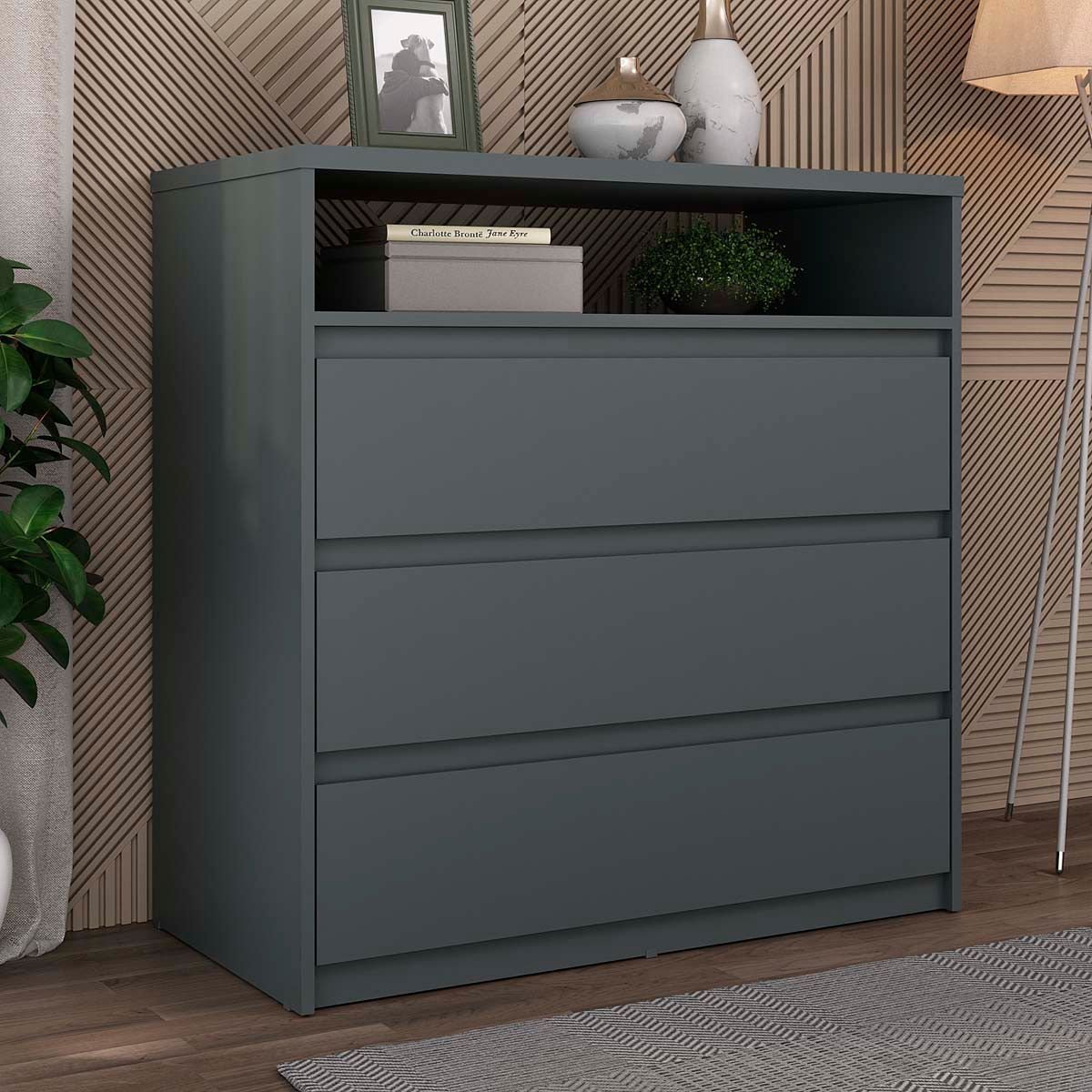 Cômoda Quarto Gales em Mdf 90x91,5cm 3 Gavetas 1 Nicho Grafitto 1026 ...