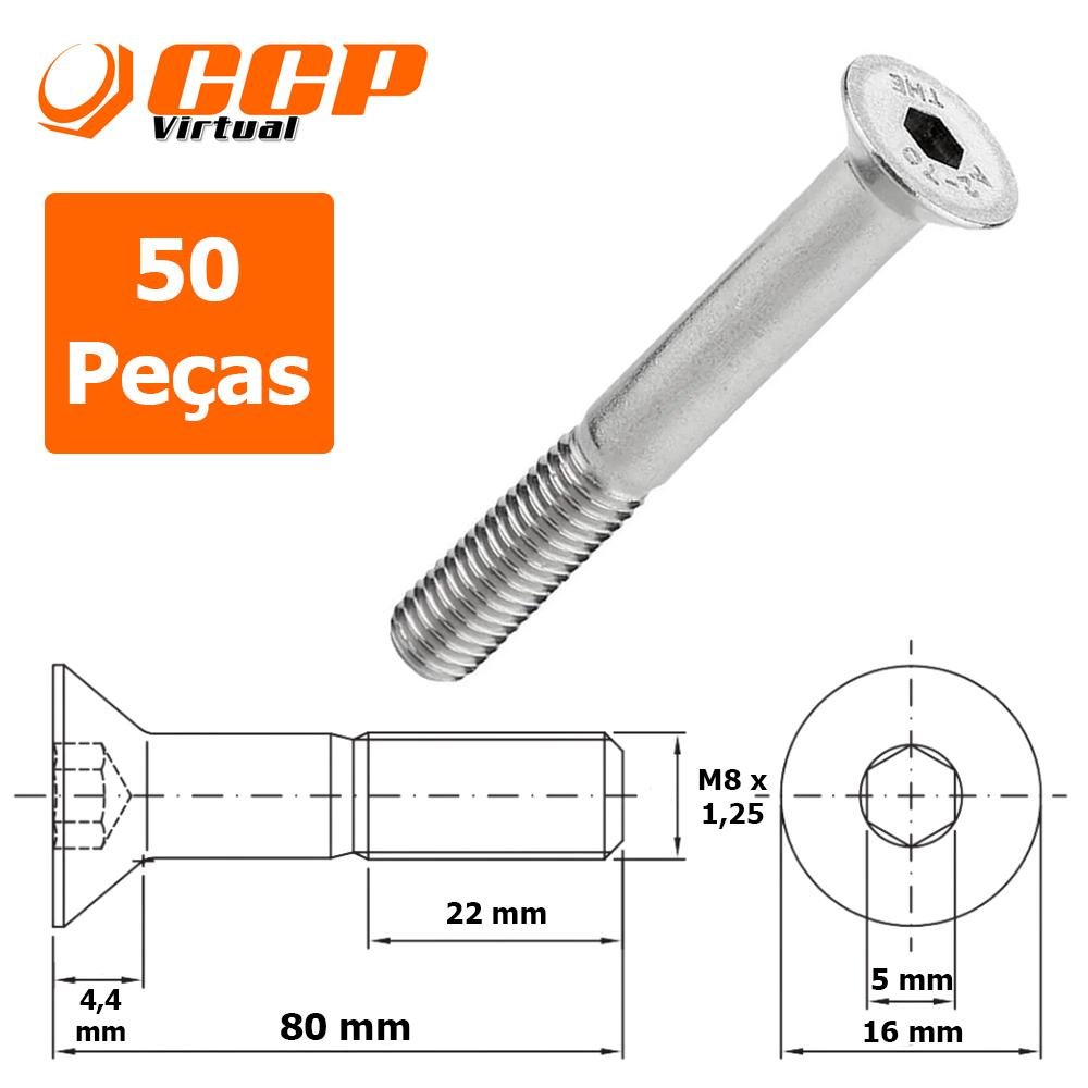 Parafuso Allen Aço Inox Cabeça Chata M8 x 80 mm - 50 Peças | MadeiraMadeira