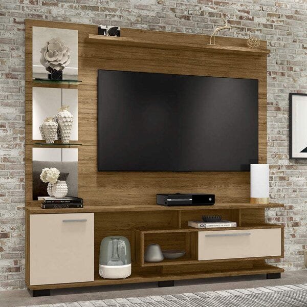 Estante Home para TV até 60 Polegadas com Espelho 2 Portas Móveis Bechara | MadeiraMadeira