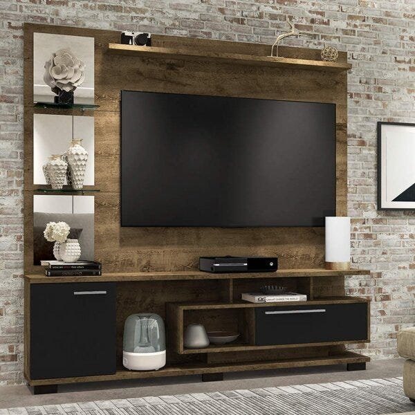 Estante Home para TV até 60 Polegadas com Espelho 2 Portas Móveis Bechara | MadeiraMadeira