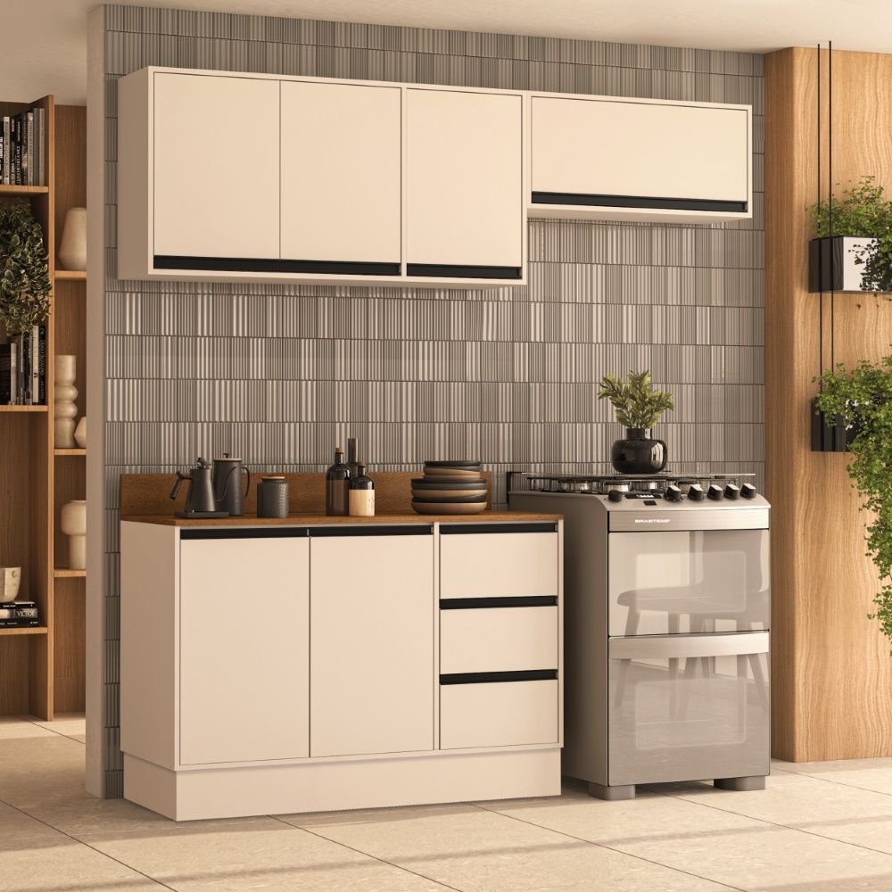 Cozinha Compacta 3 Peças 250045 com Tampo Koya Creme Politorno Móveis ...