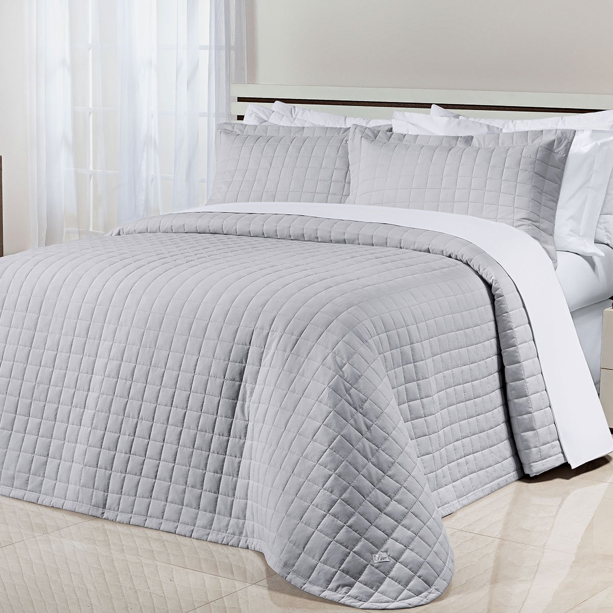 Colcha Cama Super King Cinza 200 Fios 100% Algodão 3 Peças 3,15m x 2 ...