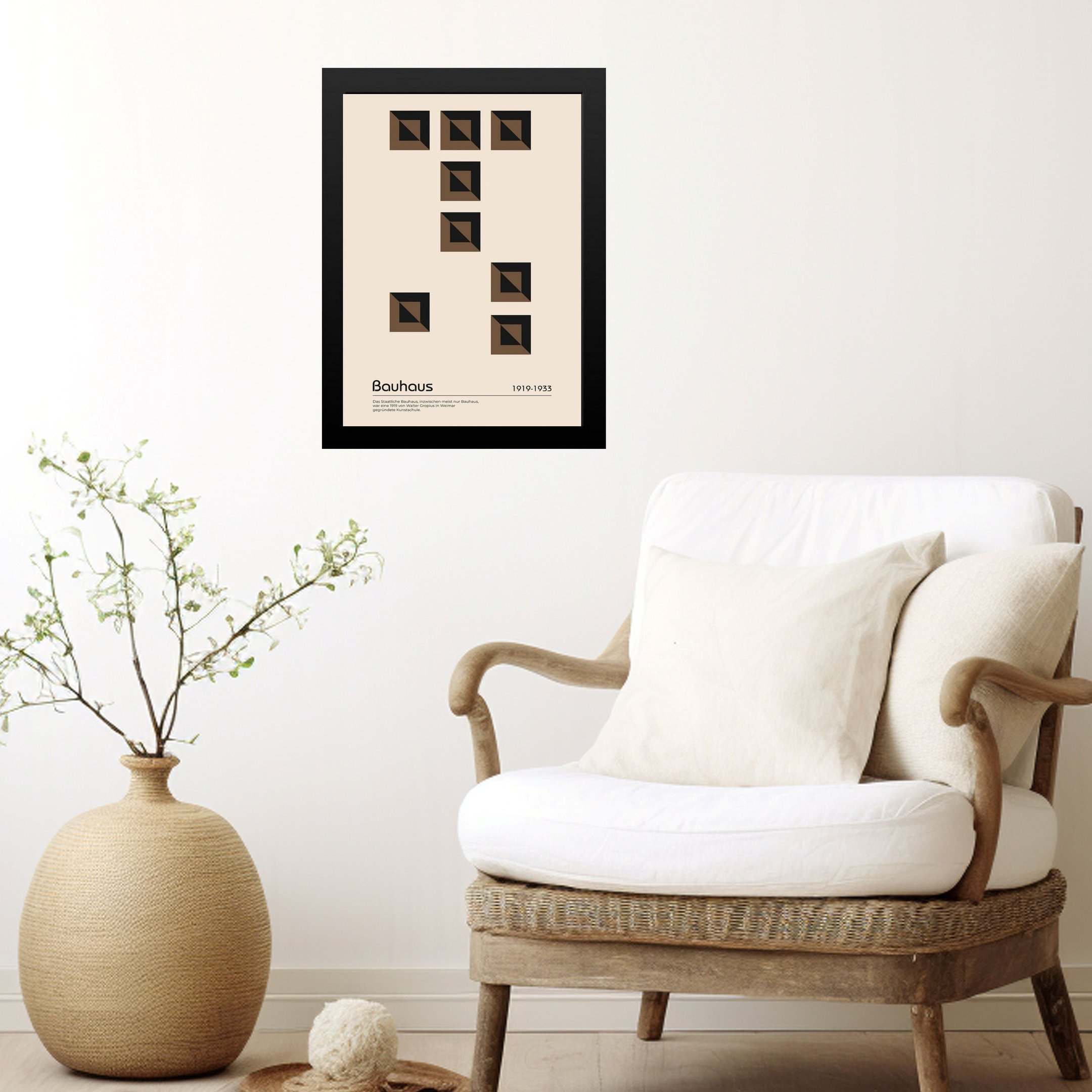 Quadro Bauhaus Marrom - Scattered Bricks 33x24cm:moldura Preta ...