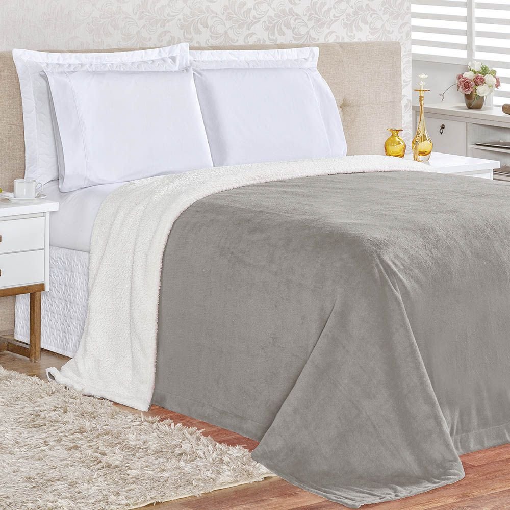 Kit Fascinio Queen Cobertor + Lençol 4 Peças - Cinza | MadeiraMadeira