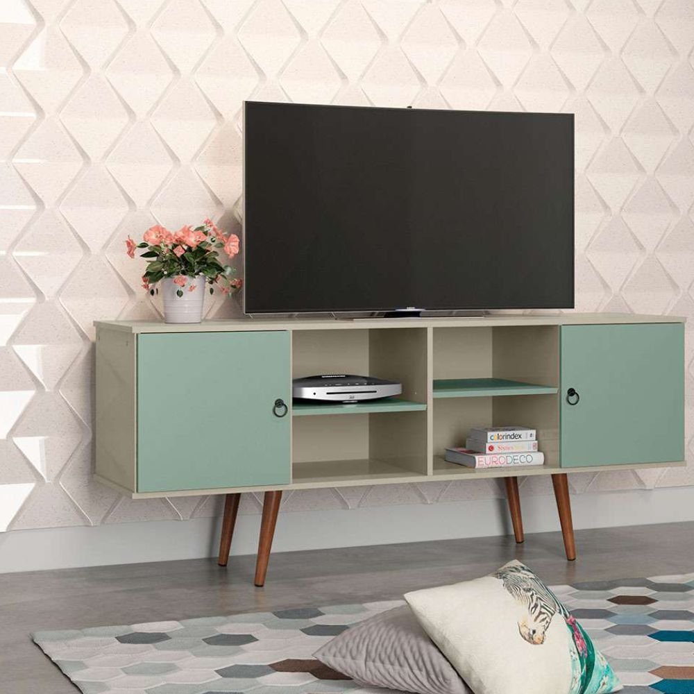 Rack Estrela para TV até 46 Polegadas Patrimar Móveis Off-White/Verde ...