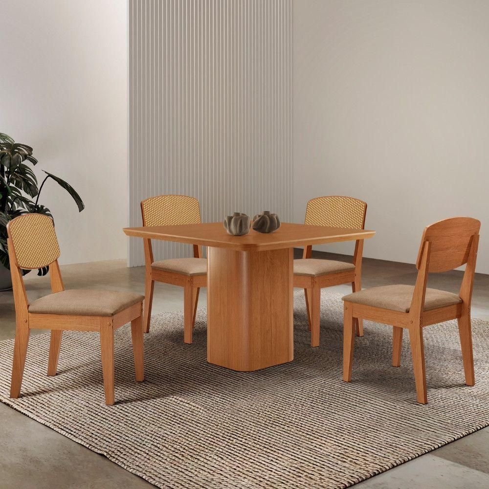 Mesa de Jantar Eloise 90cm Tampo Mdf 4 Cadeiras Moderna Turim 07/naturale | MadeiraMadeira