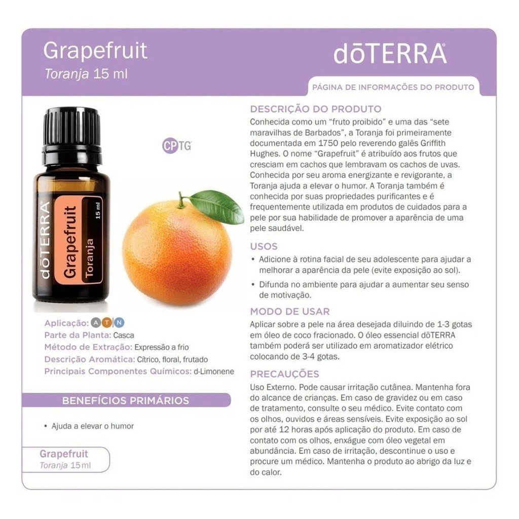 Óleo Essencial de Grapefruit - Toranja 15ml Do Terra | MadeiraMadeira