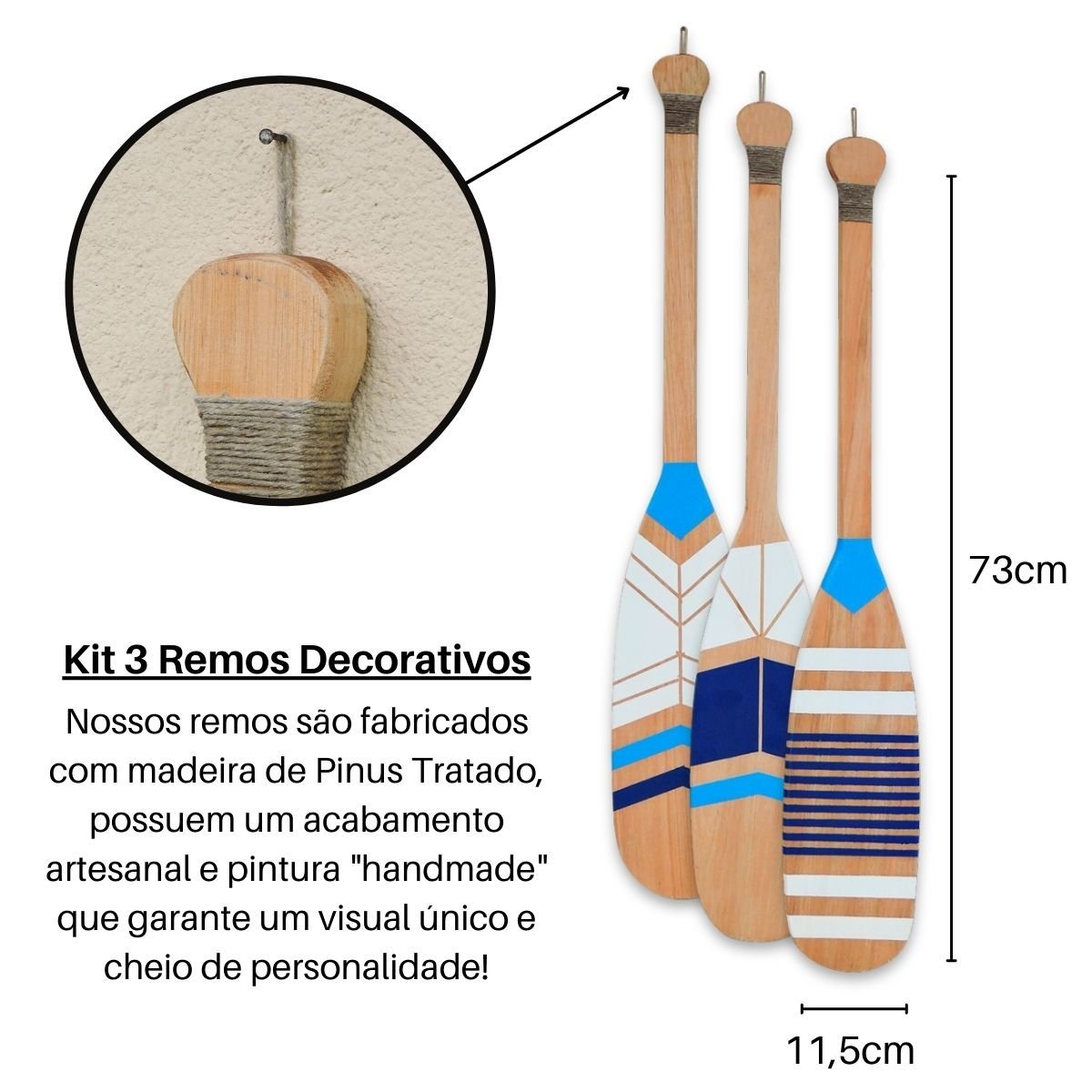 Kit 3 Remos Pintado Decorativo De Madeira Quadro parede Decoração ...