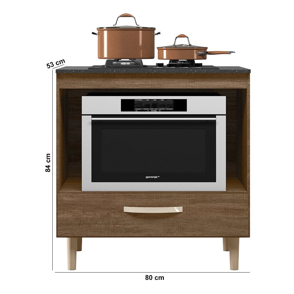 Balcão Para Cooktop 80 cm 01 Gaveta e Nicho Évora Rústico Nicioli ...