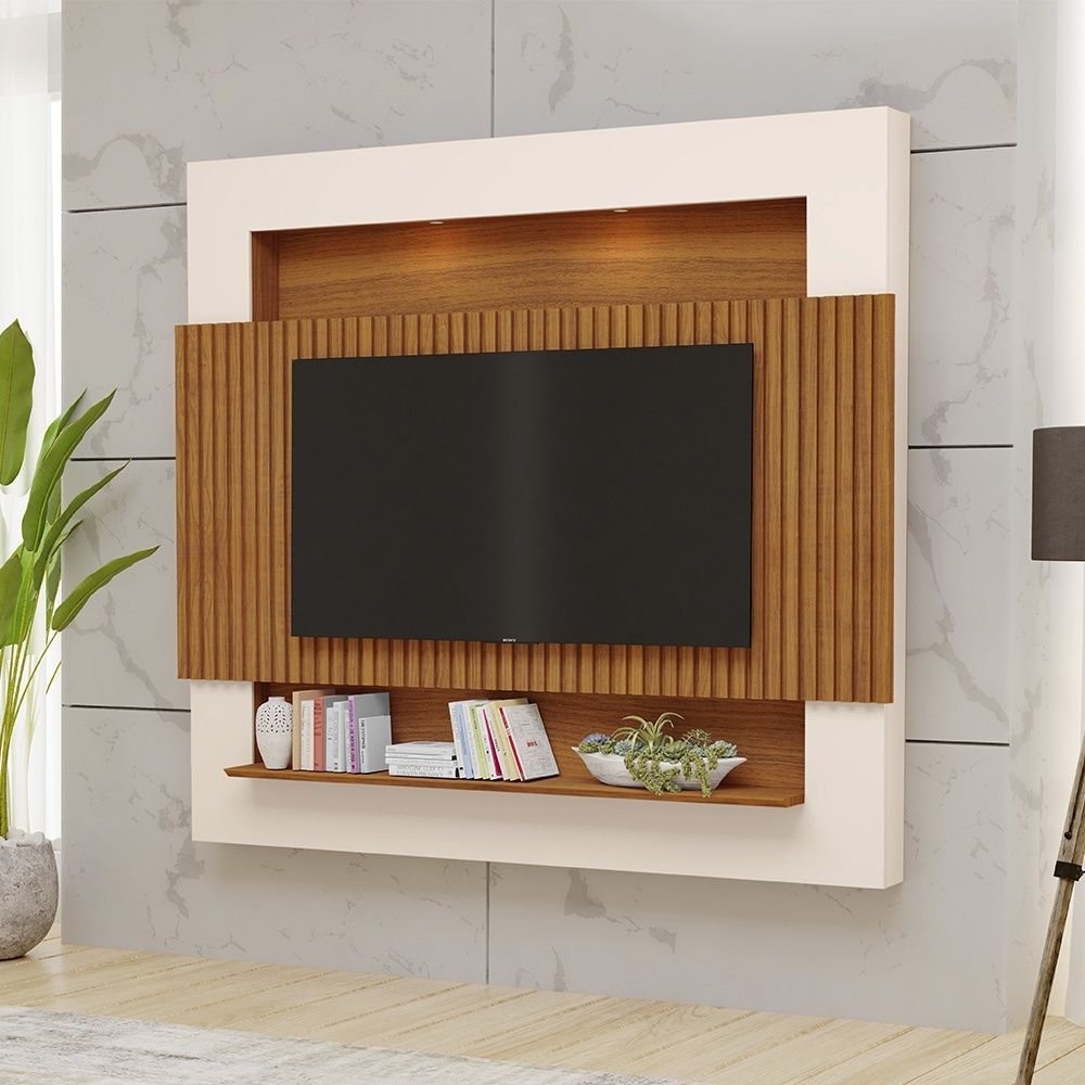 Painel Suspenso Riviera Ripado 217cm para Tv até 75 Polegadas Freijó Off White Luapa ...