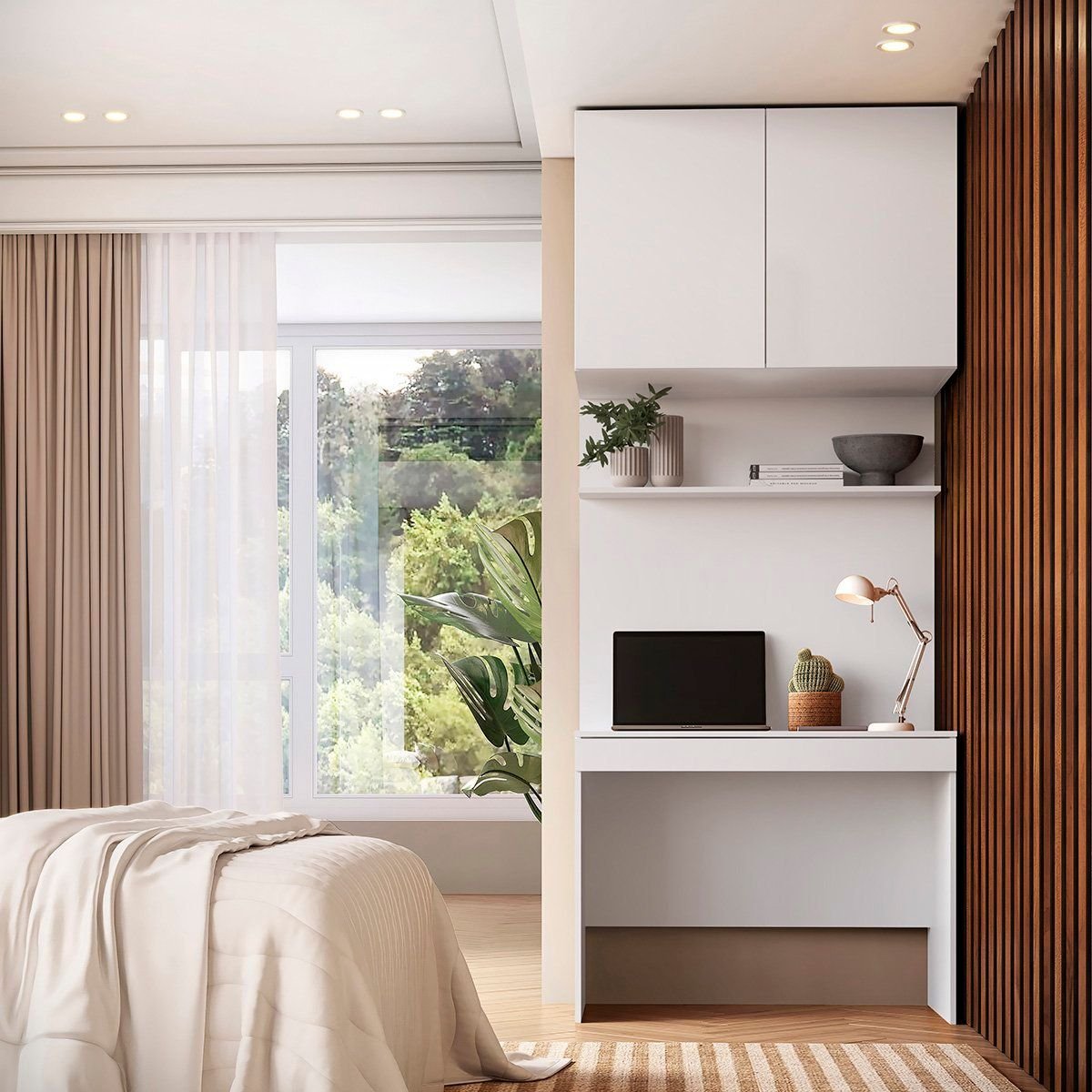 Escrivaninha com Painel e Aéreo MDF Altezza Belmax:Branco | MadeiraMadeira