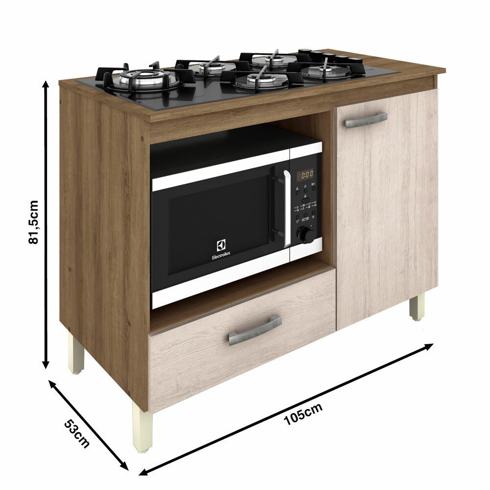 Balcão para Cooktop e Nicho para Forno Roma 1 Porta 1 Gaveta Móveis Sul ...