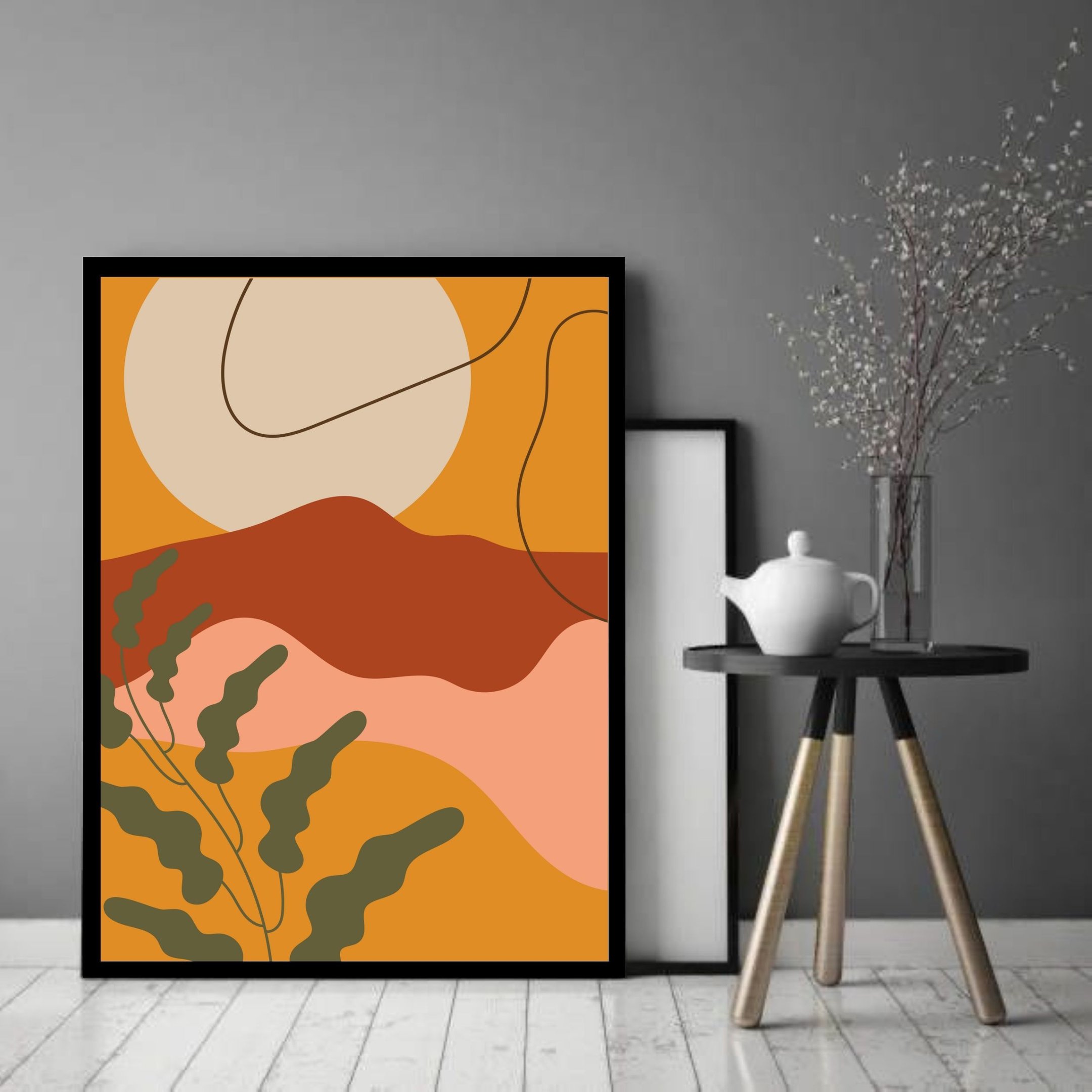 Quadro Decorativo Abstrato Sol Vale Folha - 70x50cm:moldura Branca ...