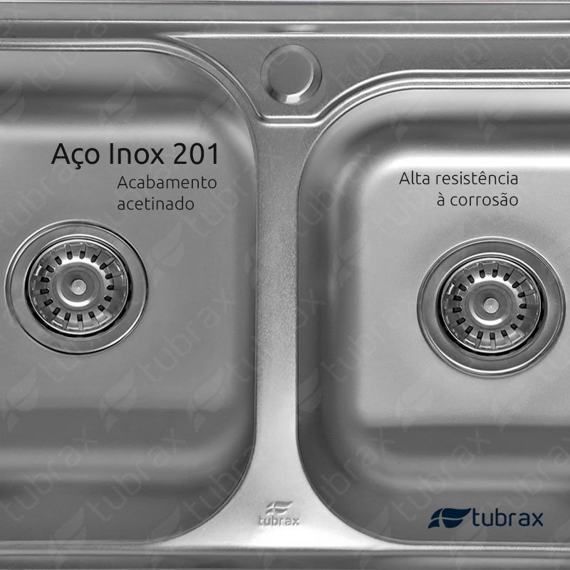 Cuba Pia Dupla 68x38 Gourmet Cozinha Aço Inox com Acessórios Tubrax ...
