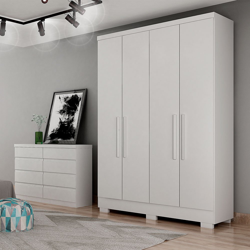 Guarda Roupas Solteiro 4 Portas 2 Gavetas Milly Novo Horizonte Branco ...