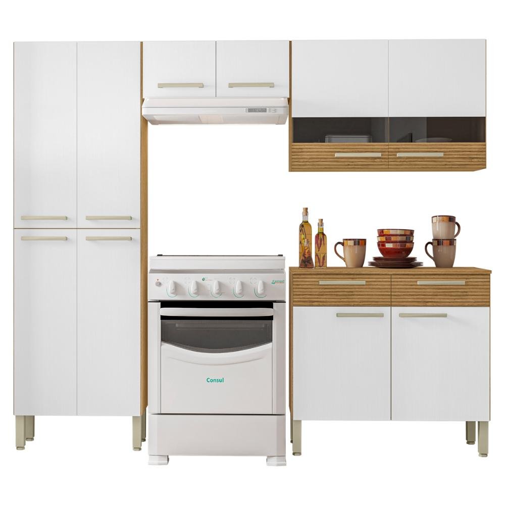 Cozinha Completa Compacta 10 Portas e 2 Gavetas Freijó Supremo Cp Ripado Freijó Nala Kits Paraná ...