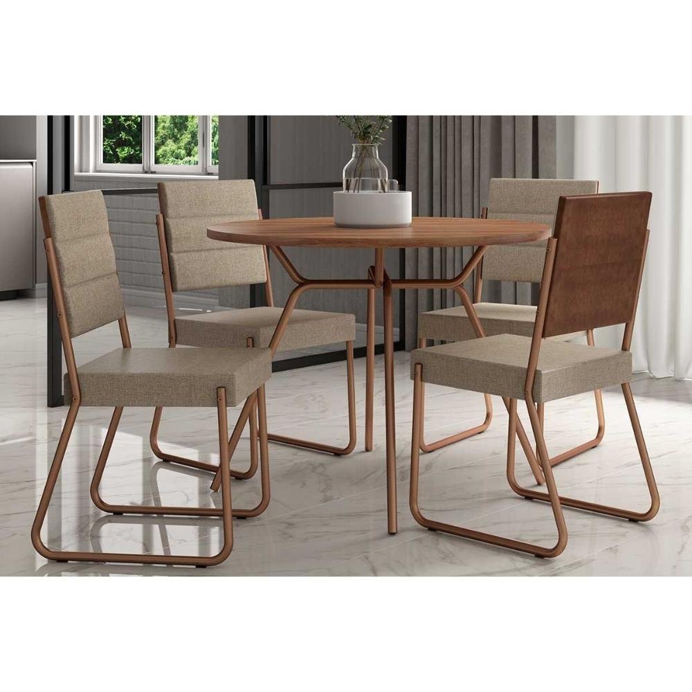 Sala de Jantar Completa 1588 Aço C/ Tampo Madeirado 100cm e 4 Cadeiras ...