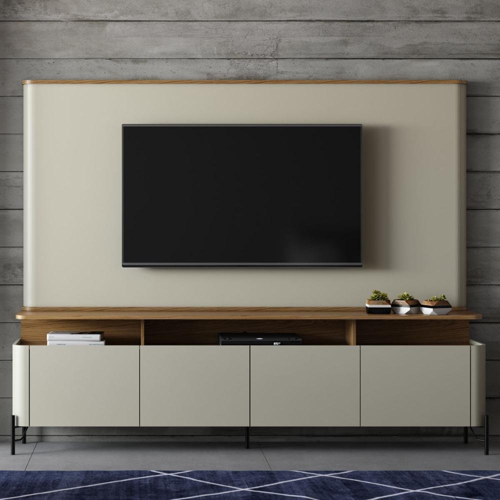 Rack com Painel para Sala 4 Portas 220cm Pés Metal 100% Mdf Cor:louro e ...