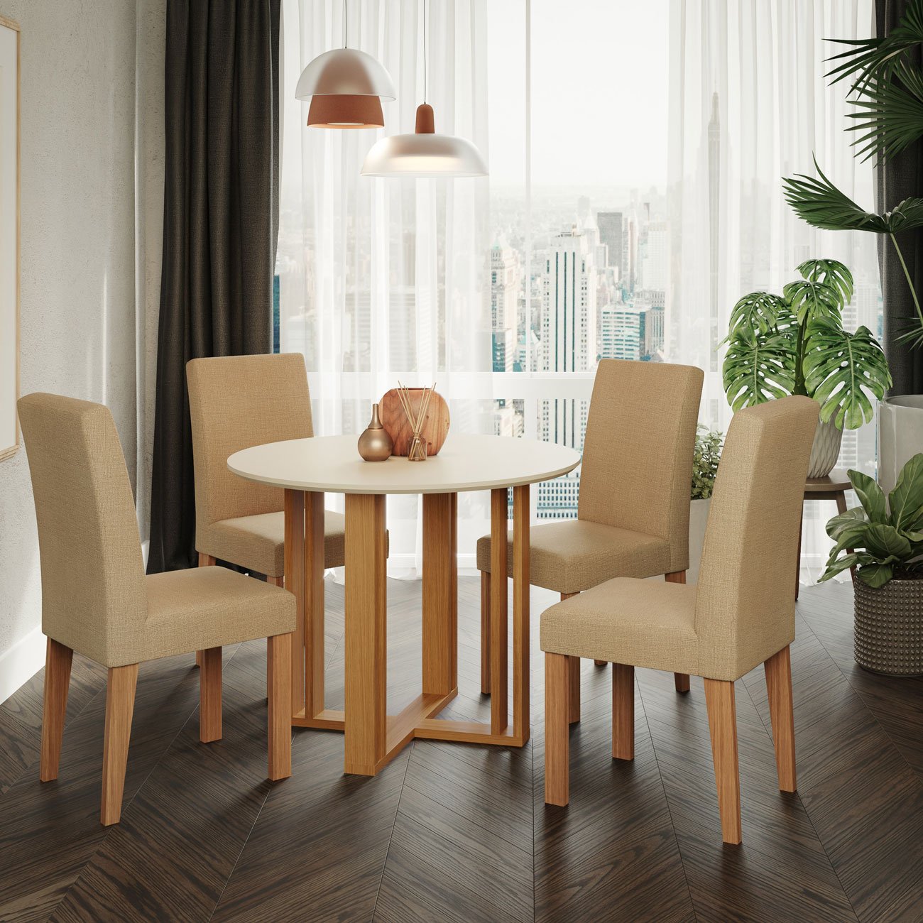 Conjunto Sala de Jantar Tampo Redondo Cimol Flora com 04 cadeiras Maia ...