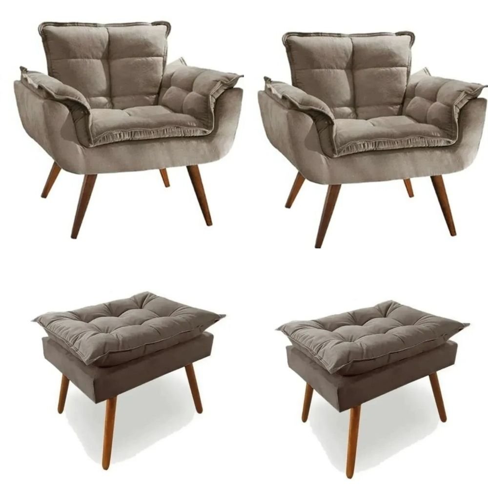 Kit 02 Poltronas com Puff Luxo Opala Sala ou Recepcao Capuccino ...